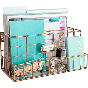 Blu Monaco Rose Gold Desk Organizer - Mail Organizer - 2 Tier Mail Basket - Metal Mail Sorter Inbox - Desk Accessories Women Office