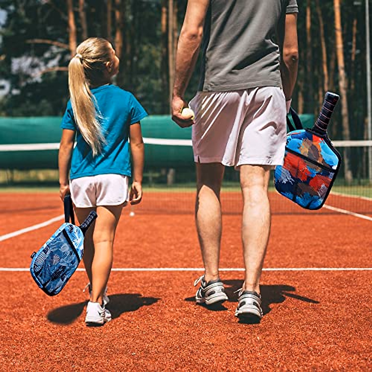 Neoprene Pickleball Paddle Cover Pickleball Racket Sleeve with Inner Pockets and Handle Strap Pickleball Paddle Cover Ball Holder Organizer Bag (Blue art print)