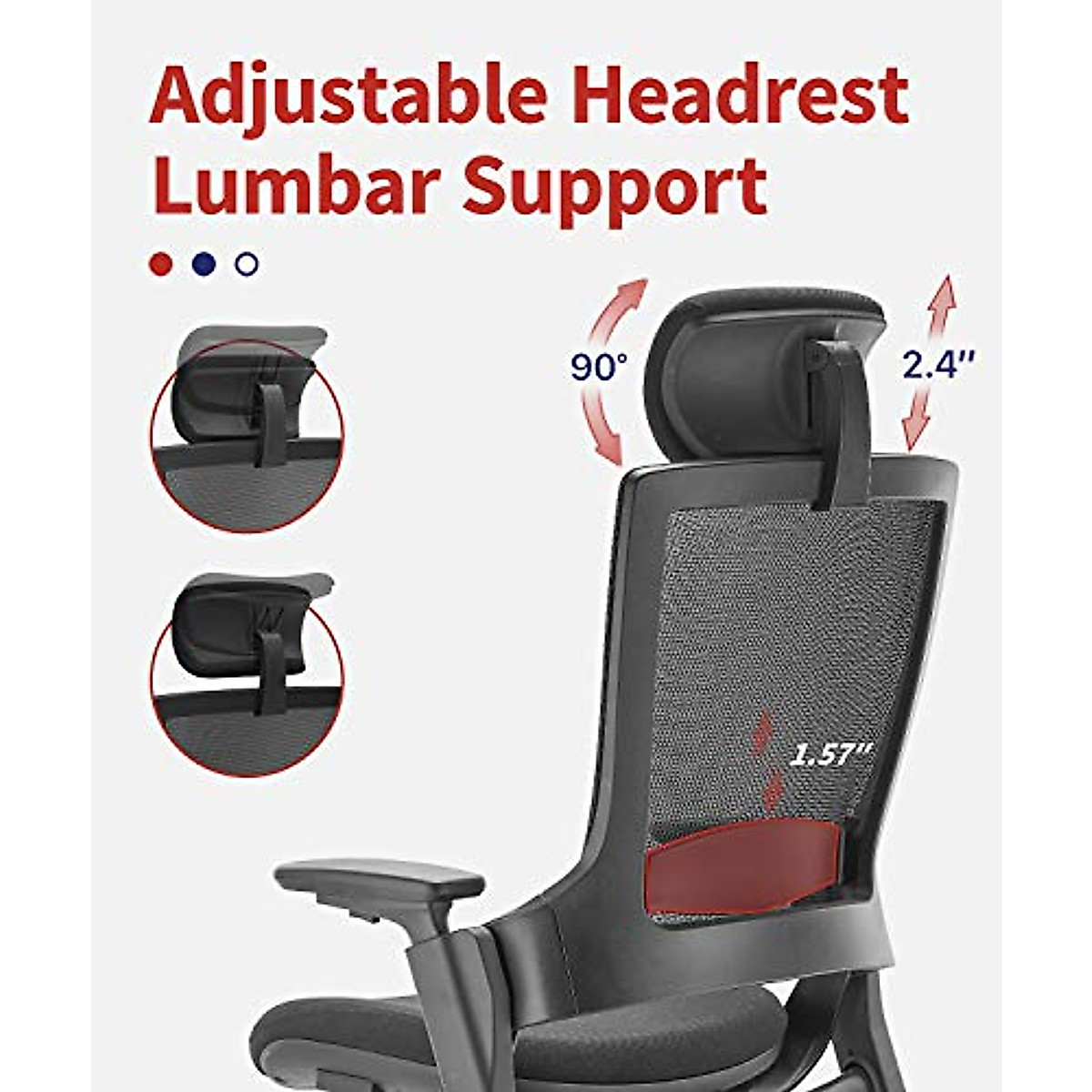 CLATINA Ergonomic High Swivel Executive Chair with Adjustable Height Head 3D Arm Rest Lumbar Support and Upholstered Back for Home Office Black Mesh/High Back