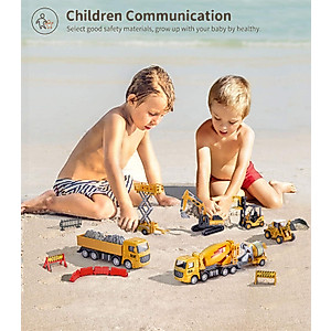 Geyiie Construction Vehicles Truck Toys, Engineering Truck Die Cast Alloy Truck Head, Tractor Trailer Excavator Dump Loader Cement Forklift Sandbox Gift for Toddlers Kids 3 4 5 6 Year Old Boy