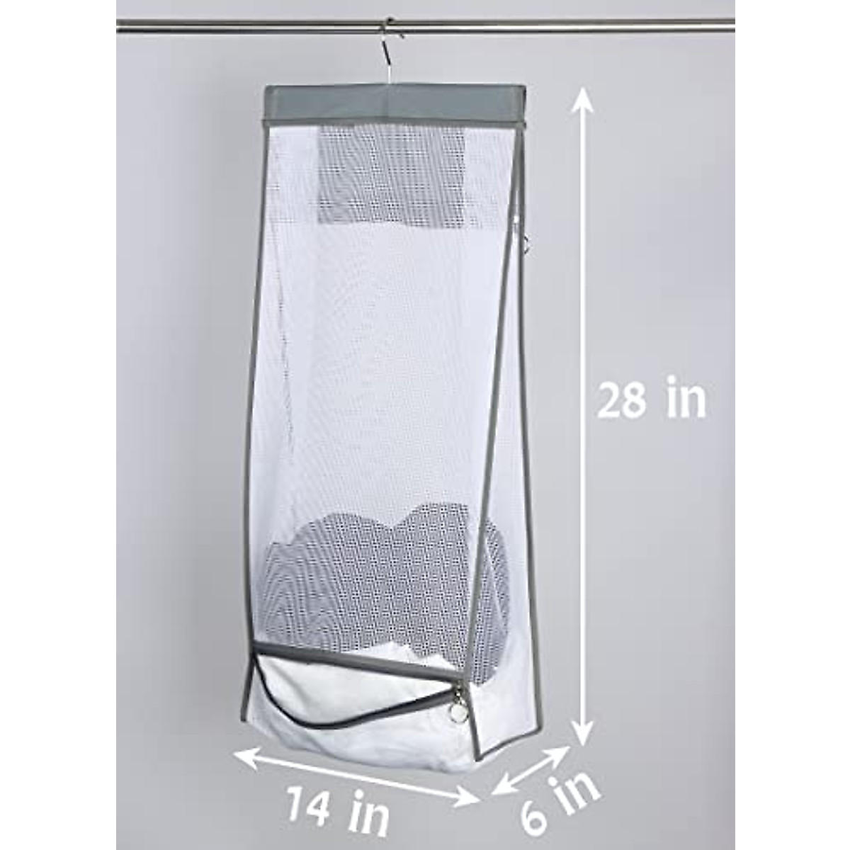 Jelier Hanging Mesh Laundry Basket,Collapsible Fabric Laundry Hamper with Rotatable Hanger,Portable Storage Bag for Apartment,RV,Camper,Cabin,College Dorm Use (gray)