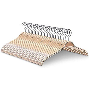 JS HANGER Lightweight Non Slip Wooden Hangers - 30 Pack Heavy Duty Wood Coat Hangers with Soft Stripes for Camisole, Jacket, Dress Clothes, Sweater, Natural Finish