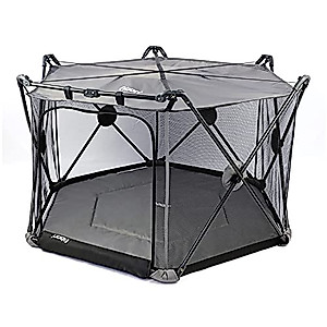 Abon Babies 6 Panel Play Pen Playard for Infants Portable Indoor and Out Door Washable Easy Assemble Play Activity Area with Mat and Carrying Bag for 1-6 Age 53" Wx 30" H(Grey