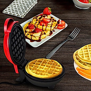 USEFUL PICKS Mini Waffles Maker for Individual, Easy to Clean, Non-Stick Surfaces, 5 Inch, Red