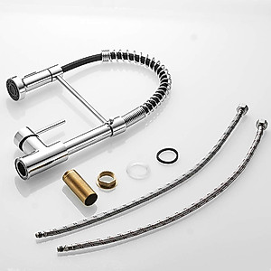 OWOFAN Spring Kitchen Sink Faucet Commercial Single Handle Single Lever Kitchen Faucet with Pull Down Sprayer, Polished Chrome Kitchen Faucets