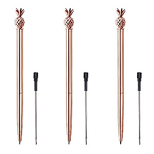 ZZTX 3 PCS Rose Gold Ballpoint Pens Metal Pen Bling Topped with Pineapple with Refills Black Ink Office Supplies Gift Pens For Christmas Wedding Birthday