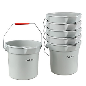 Zopnny 6 Pcs 14-Quart Sturdy Pail Bucket for Cleaning, Plastic Household Mopping Bucket, Roughneck Round Industrial Bucket Pail with Handle, Grey
