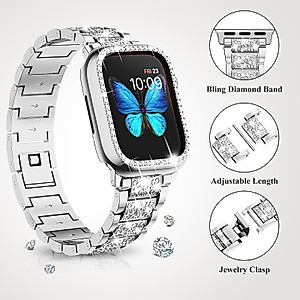 SUPOIX Compatible with Apple Watch Band 38mm + Case, Women Jewelry Bling Diamond Metal Strap & 2 Pack Protective Cover Cases for iWatch Series 3/2/1(Silver/38mm)