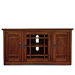 Leick Home 82385 Solid Wood Mission Corner TV Stand for 50" TVs, Living Room Entertainment Center with Three Doors and Storage Shelves, Mission Oak