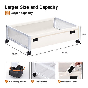 Fulpower Under Bed Storage, 2 Pack Under Bed Storage with Wheels, Large Under Bed Rolling Storage with Lid, Bedroom Storage Organizer for Clothes, Shoes,Toys, Books, Bedding, Blankets WHITE