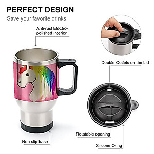 Rainbow Unicorn 14 Oz Travel Coffee Mug Stainless Steel Vacuum Insulated Cup with Lid