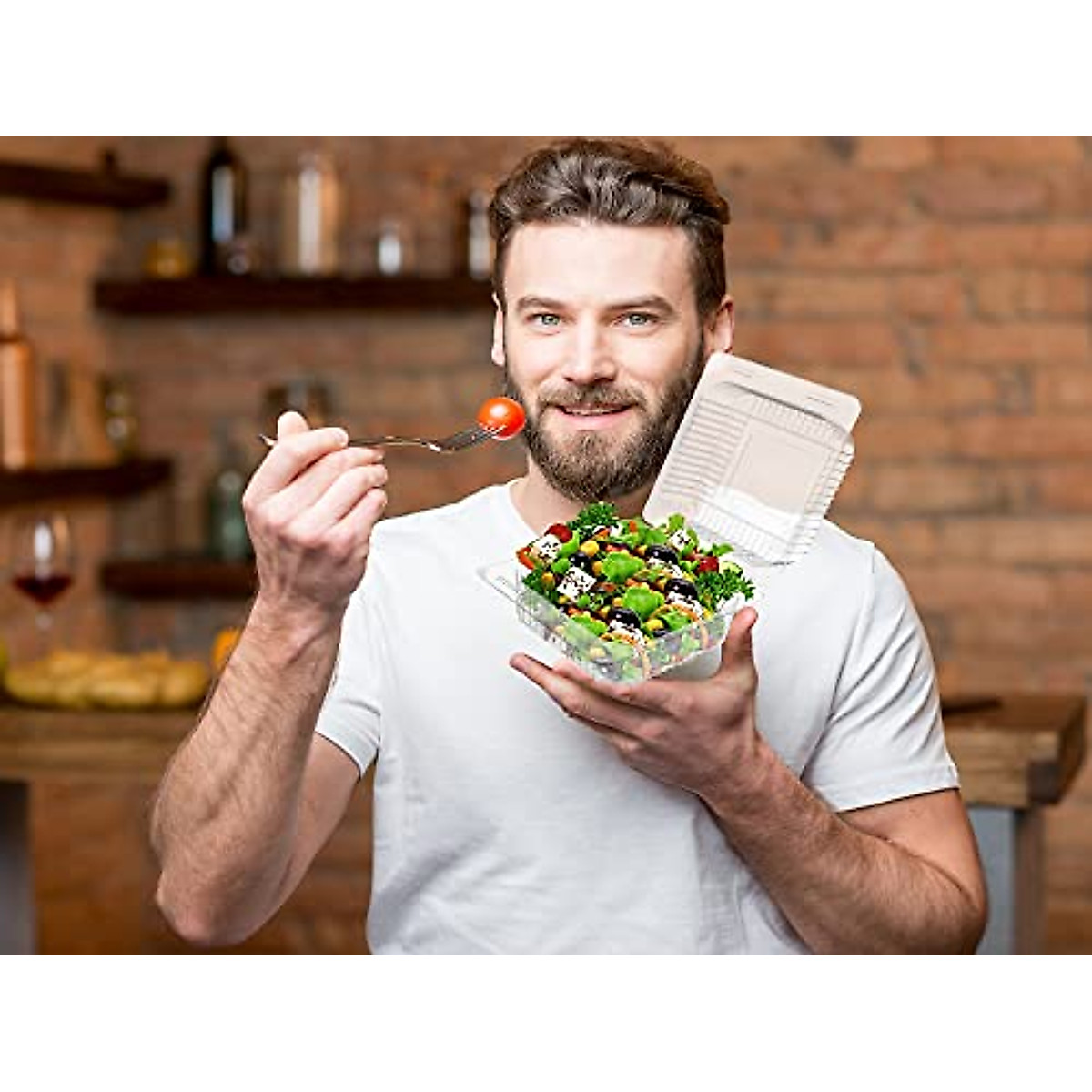 WANBAO 5 x 5 Inch Clear Plastic Take out Containers,Disposable Clamshell Dessert Container with Lid, 130 PCS for Salads, Pasta, Sandwiches