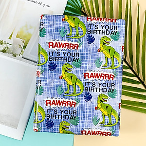 WRAPAHOLIC Birthday Wrapping Paper Roll - Dinosaur and Irregular Pattern Design Perfect for Celebration, Party, Baby Boy Present Packing - 4 Rolls - 30 inch X 120 inch Per Roll