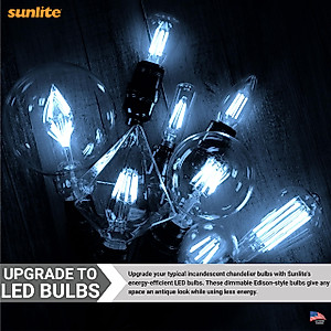 Sunlite 41077 LED Filament B11 Torpedo Chandelier Light Bulb, 5.5 Watts (60W Equivalent), 600 Lumens, Medium E26 Base, Dimmable, Edison Style, 90 CRI, UL Listed, 5000K Super White 6 Pack