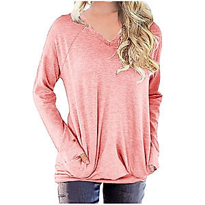 Womens Long Sleeve t Shirts Casual Loose Fit Comfy Tunic Tops Solid v Neck Fall Fashion 2023 Pullover Blouses Women Fall Fashion 2023 Pink 3X