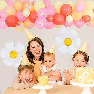 JOYMEMO Groovy 3rd Birthday Party Decorations, Young Wild and Three Daisy Flower Balloons Garland Kit, Groovy Retro Boho Girls Third Birthday Party Supplies
