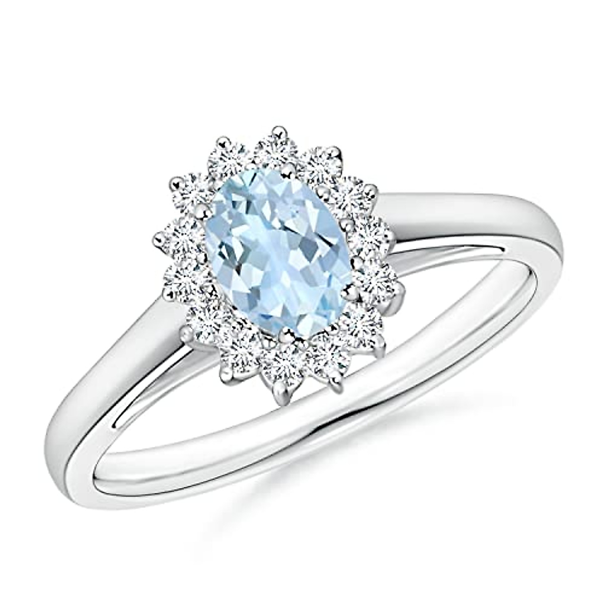 Carillon Princess Diana Inspired 925 Sterling Silver 1.20 Ctw Oval Aquamarine Gemstone Women Solitaire Accents Ring (Sterling Silver, 6)