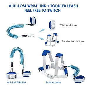 Yuehuam 2 in 1 Toddler Leash, Toddler Harness with Leash Boy Children Safety Anti Lost Wrist Link with Lock for Reflective Child Harness for Girls/Boys Travel