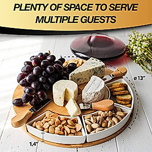 Premium Bamboo Cheese Board and Knife Set - Charcuterie Board Set w Accessories – Meat and Cheese Board, Serving Platter with 3 Bowls - Housewarming Gift for Women - Anniversary Wedding Gifts