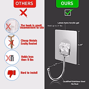 Antimbee 10-Pack All-Purpose Large Adhesive Hooks, Heavy Duty Hold 37 lb(Max) Wall Hooks for Hanging, Large Waterproof Stick on Hooks for Organization