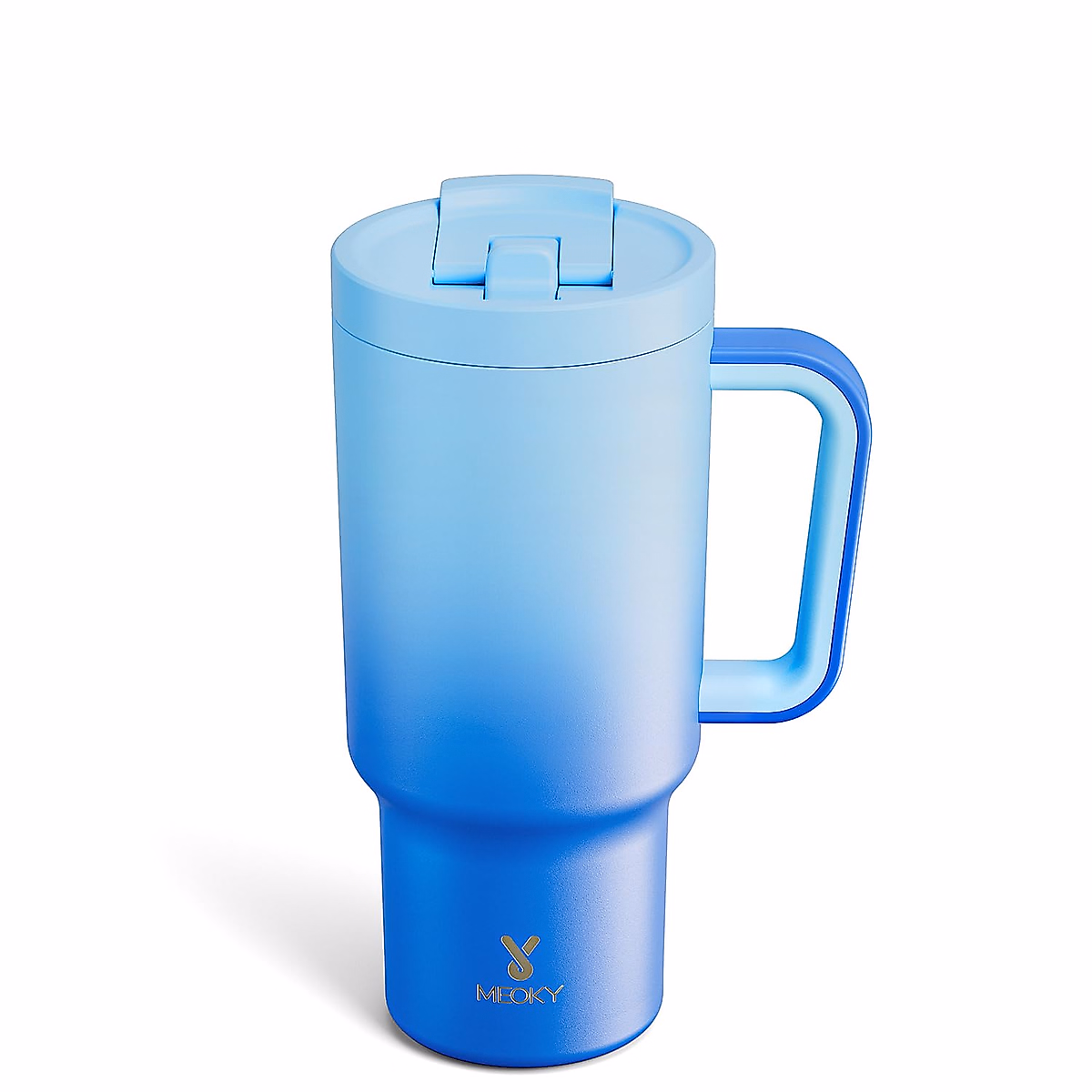 Meoky 32 oz Tumbler with Handle and Flip Straw, 100% Leakproof Tumbler with Lid and Straw, Stainless Steel Insulated Cup, Cupholder Friendly, Keeps Cold for 24 Hours (Sky)