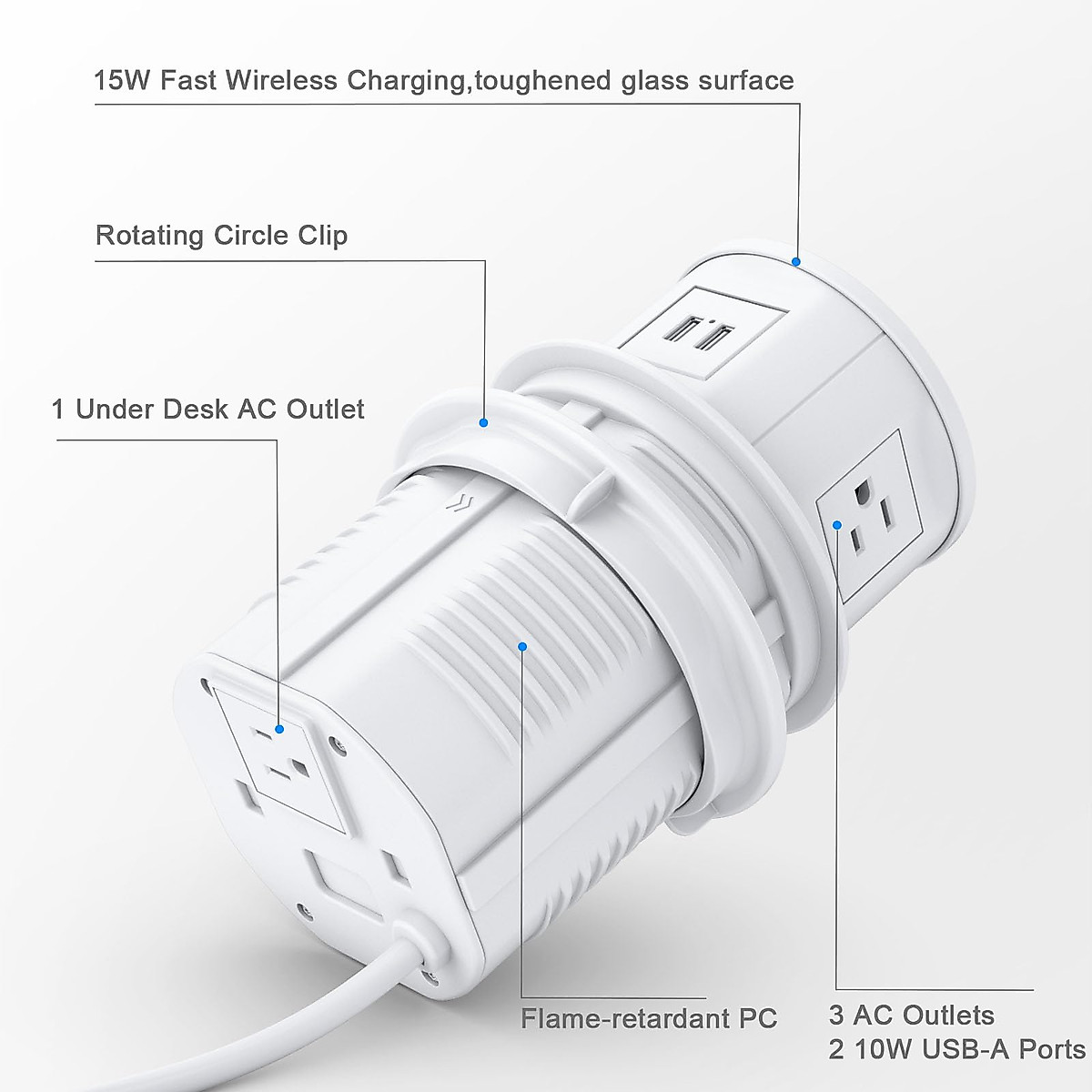 ANNQUAN Automatic Pop Up Countertop Outlet with 15W Wireless Charger,4 Outlets,2 USB Ports,4.75" Pop Up Electrical Outlet,Home Office Power Supply,Suit Kitchen Island RV Office Conference Table
