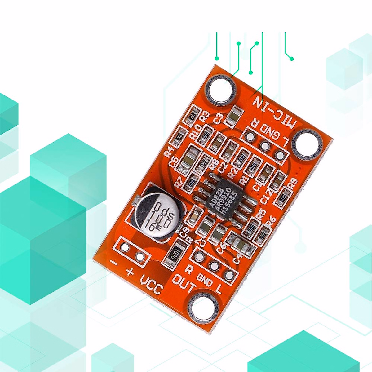 Acxico 1Pcs AD828 Stereo Dynamic Microphone Preamplifier Board Pickup Module DC 3.8V-15V MIC Preamp Module