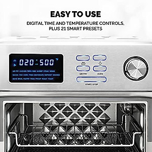 Kalorik MAXX® 16 Quart Digital Air Fryer Oven, Easy to Use, 9-in-1 Versatility - Air fryer, Bake, Braise, Broil, Dehydrate, Grill, Roast, Sear, and Toast, 21 Smart Presets, 5 Accessories, Bonus Cookbook, 500°F, 1600W, Stainless Steel