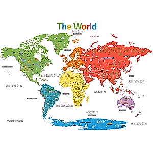 DECOWALL DLT-1902N Large Colorful Landmark World Map Wall Stickers Wall Decals Peel and Stick Removable Wall Stickers for Kids Nursery Bedroom Living Room décor