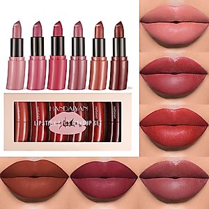 BANGFENG 6 Colors Matte Lipstick Set New Upgraded Formula Nude Moisturizer Smooth Lipstick Long Lasting Not Dry or Cracked Lipstick Makeup Gift Set