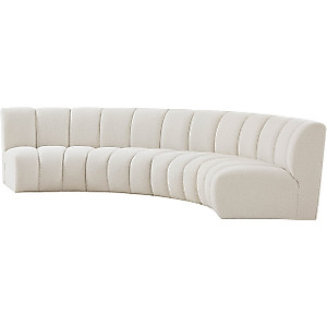 Meridian Furniture 643Cream-4PC Infinity Collection Modern | Contemporary Upholstered 4pc Modular Sectional with Luxurious Deep Channel Tufting, Cream, 148" W x 59" D x 32.5" H