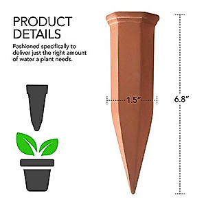 Modern Innovations Ceramic Terracotta Self Watering Spikes (4 Pack) Vacation Automatic Plant Waterer Devices, Indoor/Outdoor Planter Insert, Terra-Cotta Stakes for Potted Plants, Auto-Water System