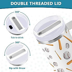 ARGTILDN 40 oz Tumbler Baseball Sport Play Insulated Travel Mug with Handle and Straw Lid Stainless Steel Vacuum Coffee Cup Tea Beverage Container Water Bottles for Car Sports office