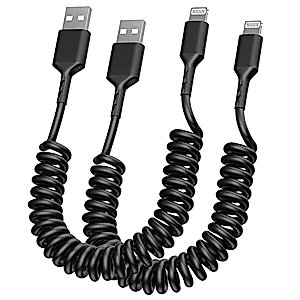 Coiled Lightning Charging Cable,[Apple MFi Certified] iPhone Charger Cord 3FT Long Super Fast Data Syncing Cord for iPhone 13/Pro/Mini/12/11/Xs/Xr/X/8/7/6/iPad/iPod Connect CarPlay Car Charger-2 Pack
