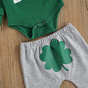 Newborn Baby Boys My First St. Patrick's Day Outfits Green Long Sleeve Romper Clover Print Trousers Hat 3Pcs Set (1#Green, 6-12 Months)