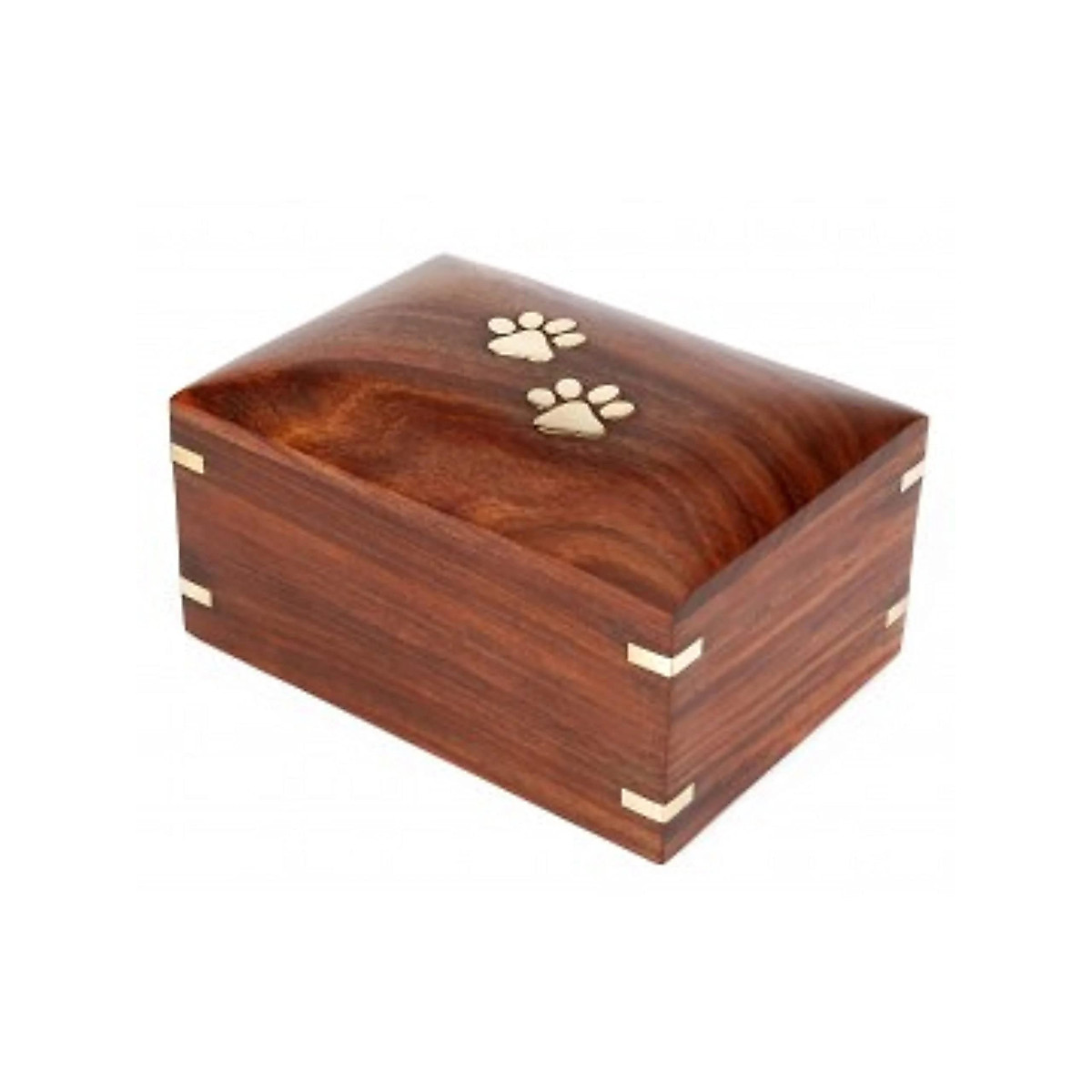 SUPER QUALITY HANDICRAFTS INDIA Wooden Brass Paw Print Urns For Pet Ashes | Wood Cremation Urns For Cat and Dog Ashes | Decorative Urns | Funeral Urns | Keepsake Box