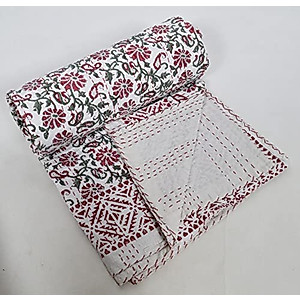 Maviss Homes Indian Traditional Handmade Patchwork Printed Cotton Super Soft Kantha Quilt Blanket | Throw Bedspread Blanket | Bedroom Décor Throw Quilt |Home Décor; Multicolour