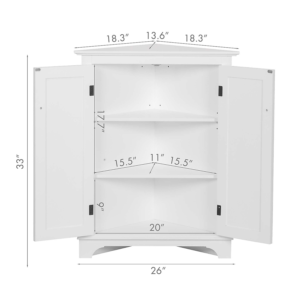 Spirich Floor Corner Cabinet with Doors and Shelves, Freestanding Bathroom Corner Storage Cabinet for Bathroom, Living Room, White