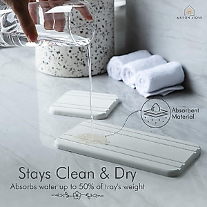 Maison Stone Bathroom Tray w/Bonus Vanity Tray. Absorbent Bathroom Trays for Counter. Multipurpose 8x4 Countertop Tray. Perfume Tray. Kitchen Soap Tray. Time Saving Bathroom Counter Tray.