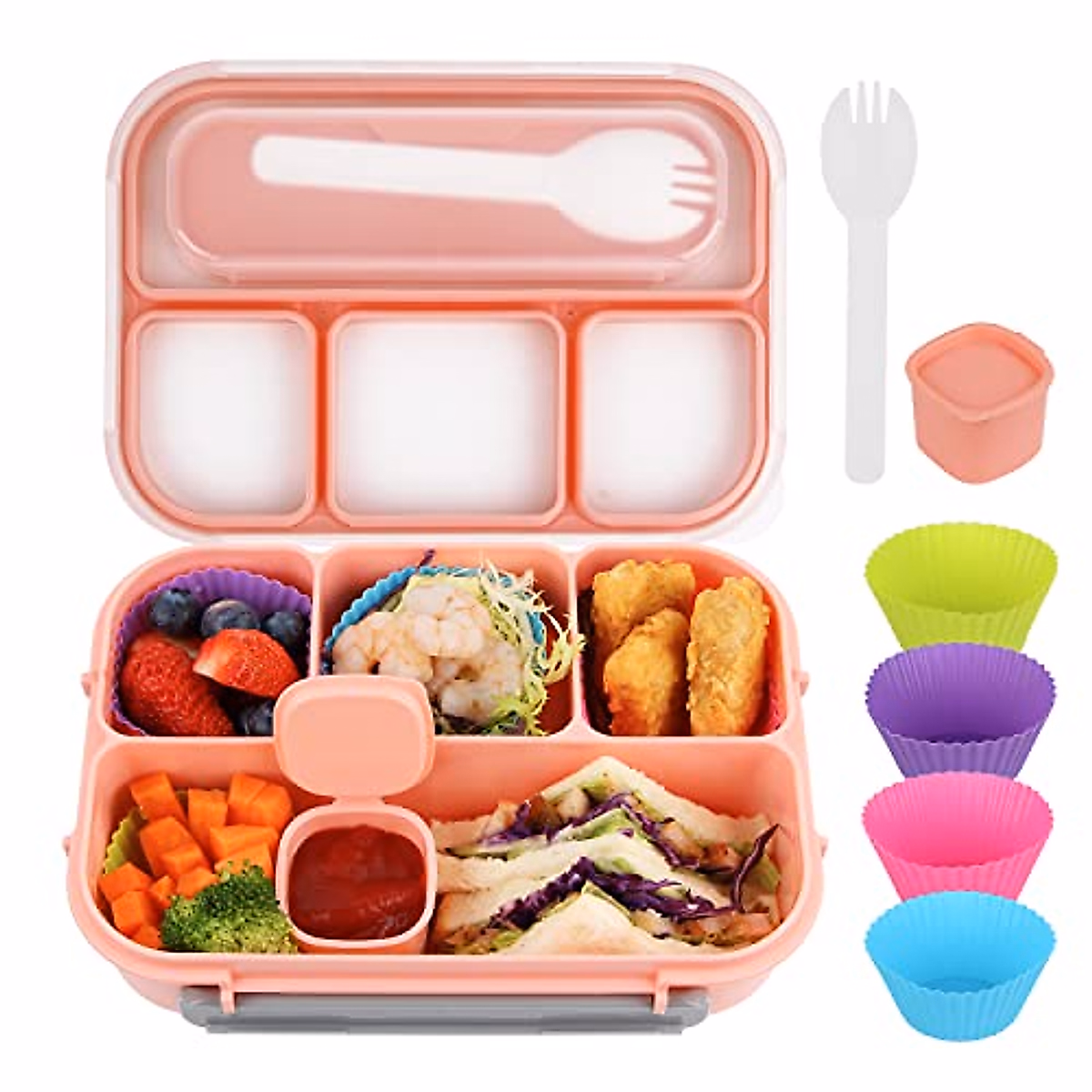 MaMix Bento Lunch Box Adult Lunch Box, Lunch Box Kids, Lunch Containers for Adults/Kids/Students,1300ML-4 Compartment Bento Lunch Box (pink)