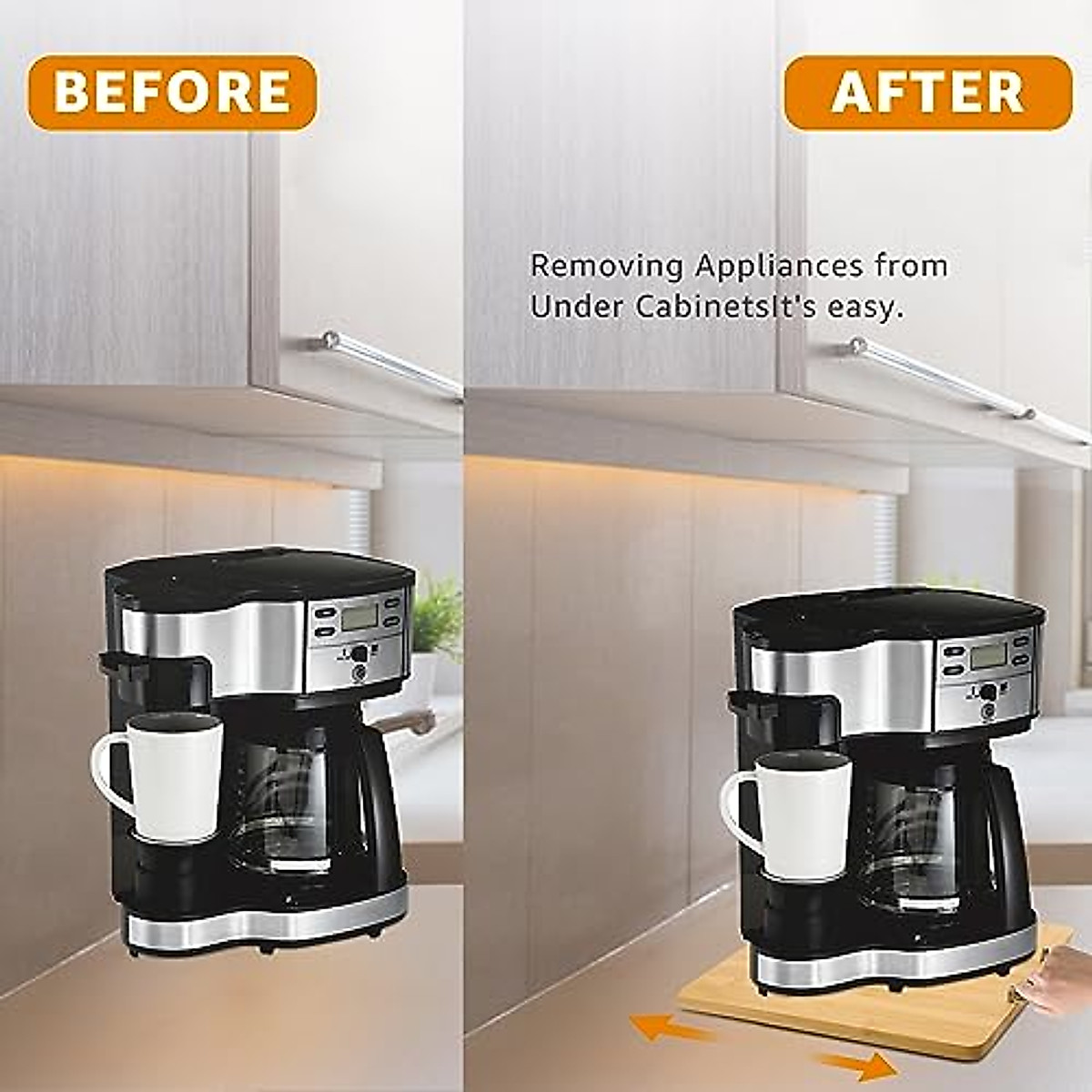 Universal Appliance Slider for Kitchen Counter, for Coffee Maker/Espresso Machine, Blender, Air Fryer, Stand Mixer, Toaster Sliding Tray Board, Bamboo, Wide-15"Wx11.6"D