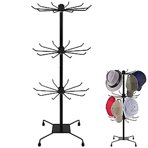 Standing Hat Rack 3- Tier Hat Display Rack Stand Metal Retail Display Stand Cap Organizer Standing Hat Hooks Rotating Display Rack Stand Rotating Jewelry Stands