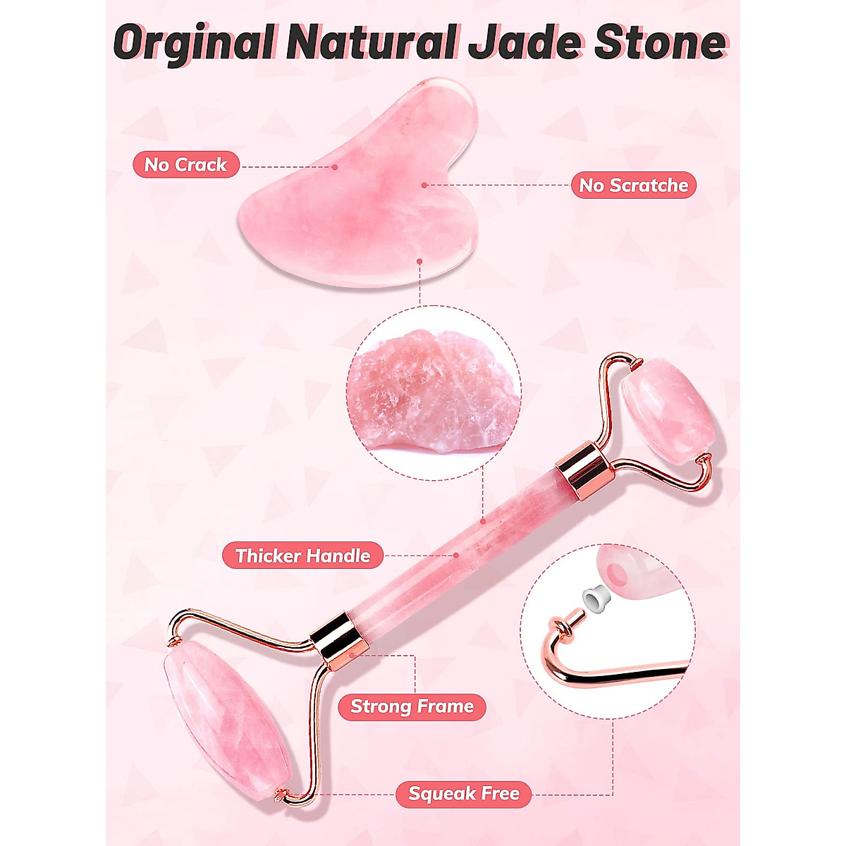 Deciniee Jade Roller and Gua Sha Set - Anti Aging Rose Quartz Face Massager for Eye, Neck - Natural Beauty Skin Care Tools Body Muscle Relaxing Relieve Wrinkles