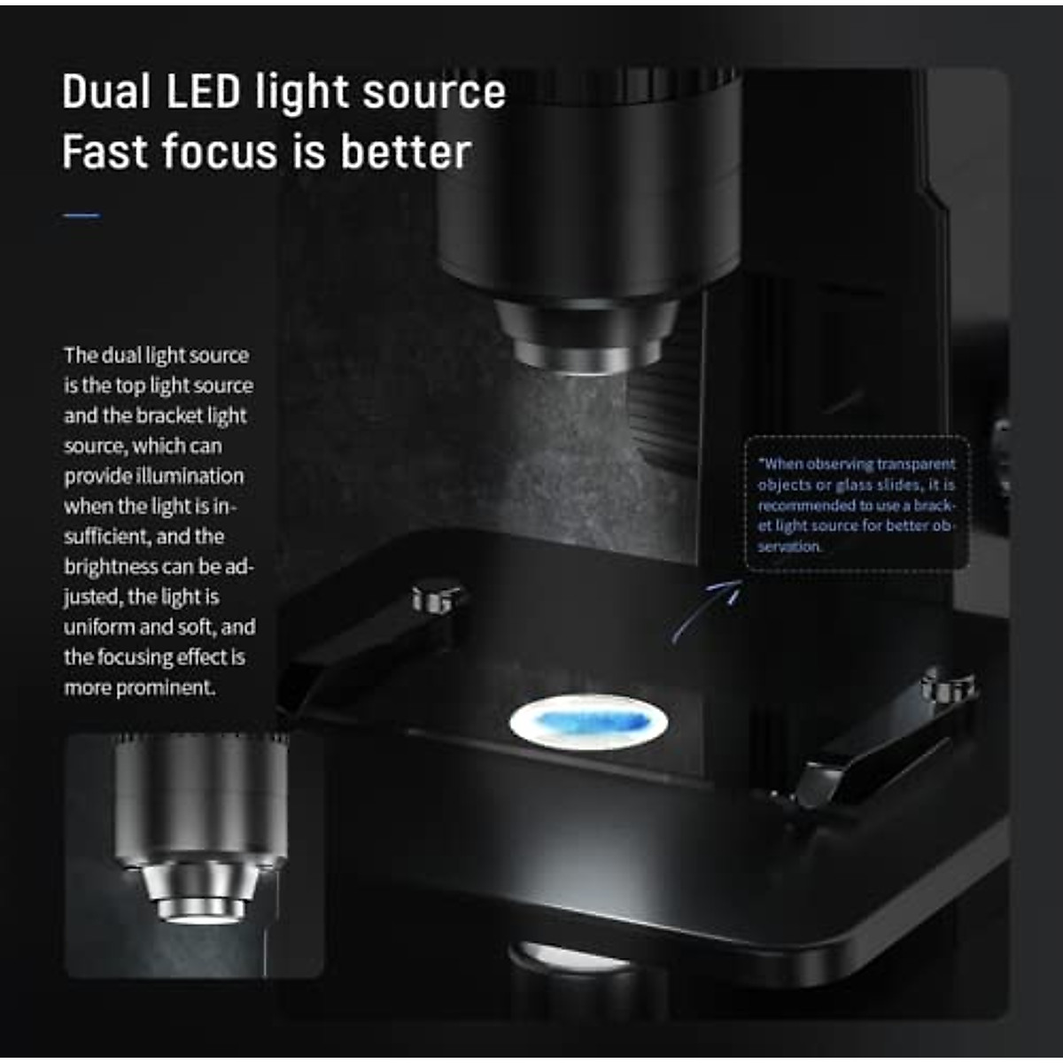 Digital Microscope, 0X-2000X Biological Microscope, WiFi ＆ USB Connection with Dual Lens, 11 LEDs, iOS ＆ Android Windows MacOS Compatible, for School Laboratory Home Education