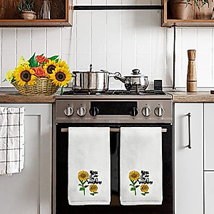 Hexagram Sunflower Hand Towels Set of 2-Embroidered Sunflower Kitchen Decor-100% Cotton Soft Luxury Decorative Hand Towel for Bathroom-Housewarming Gifts Sunflower Bathroom Towels 13.8 x 29.5 Inch