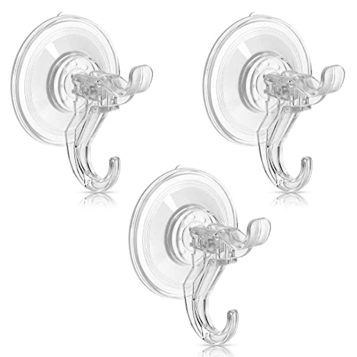 3 Pack Suction Cup Hooks, Clear Heavy Duty Vacuum Suction Cups with Dual Hooks Removable Window Glass Door Suction Hangers, Reusable Suction Cup Holders for Kitchen Bathroom Shower Wreath