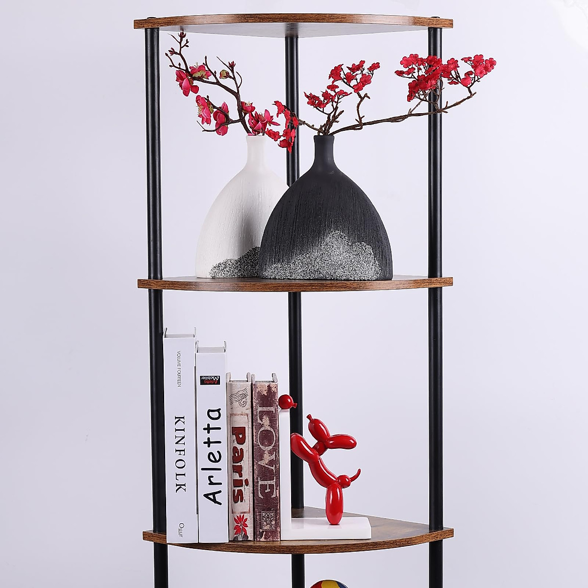 SHENGTIAN 5 Tier Corner Shelves, Multipurpose Shelving, Corner Bookshelf Plant Stand, Corner Storage for Living Room, Kitchen, Home Office