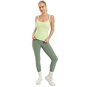 Workout Tops for Women Corset Yoga Tops Atheltic Camisole Tank Top with Built-in Bra White Jade