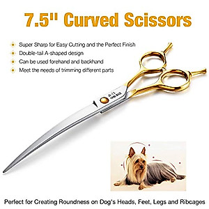 JASON 7.5" Curved Dog Grooming Scissors, Cats Grooming Shears Pets Trimming Kit for Right Handed Groomers, Sharp, Comfortable, Light-Weight Shear