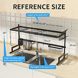 ALPTHY Over The Sink Dish Drying Rack, (33.5"-39.5") Dish Rack with 2 Plate Rack for Kitchen Organization, Width Adjustable Dish Drainer Kitchen Sink Organizer Space Saver Dish Dryer Rack